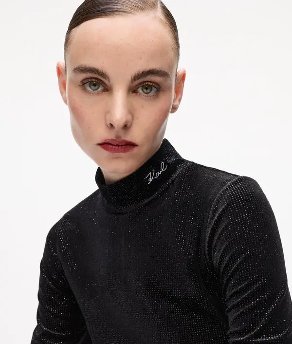 Karl Lagerfeld Sparkling Velvet Mock Neck Top