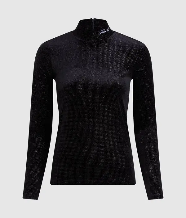 Karl Lagerfeld Sparkling Velvet Mock Neck Top