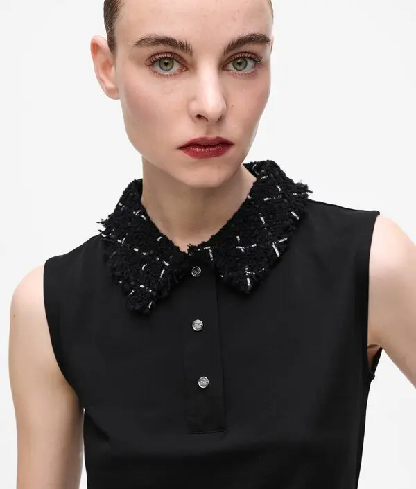 Karl Lagerfeld Bouclé Collar Sleeveless Polo Shirt