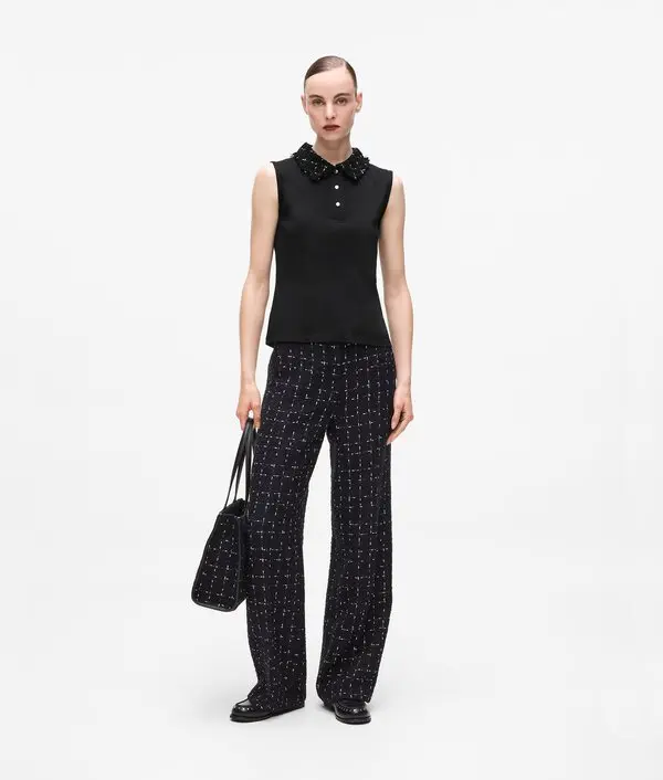 Karl Lagerfeld Bouclé Collar Sleeveless Polo Shirt