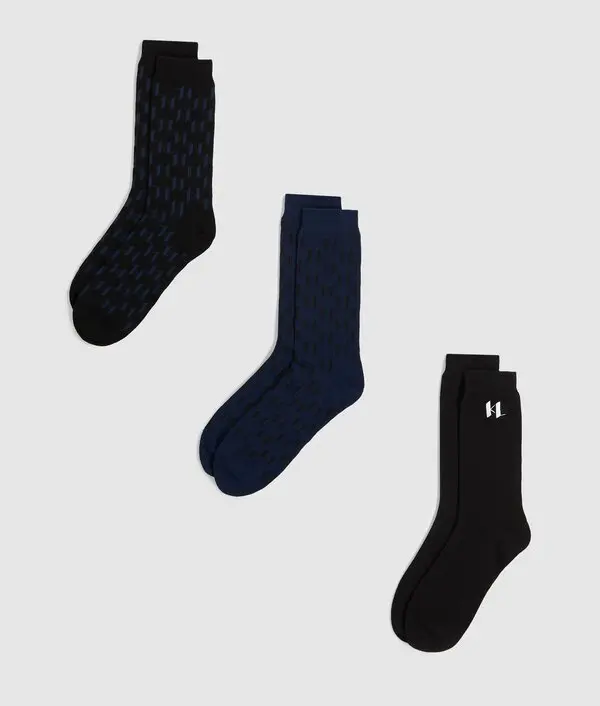 Karl Lagerfeld Monogram Socks 3-pack - Black Monogram-blue