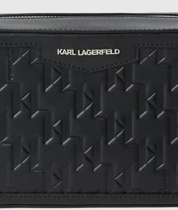 Karl Lagerfeld K/loom Embossed Monogram Leather Camera Bag - Black