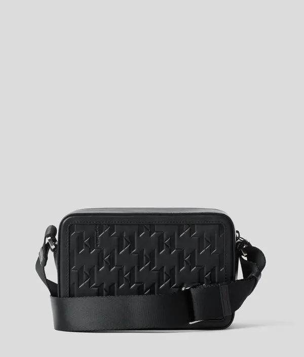 Karl Lagerfeld K/loom Embossed Monogram Leather Camera Bag - Black