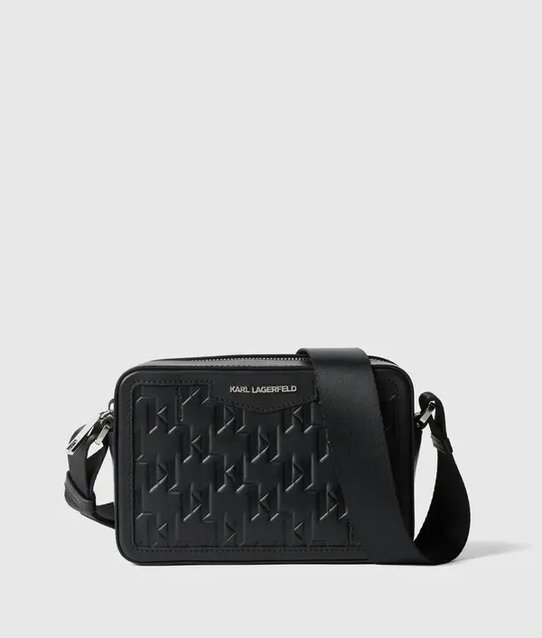 Karl Lagerfeld K/loom Embossed Monogram Leather Camera Bag - Black