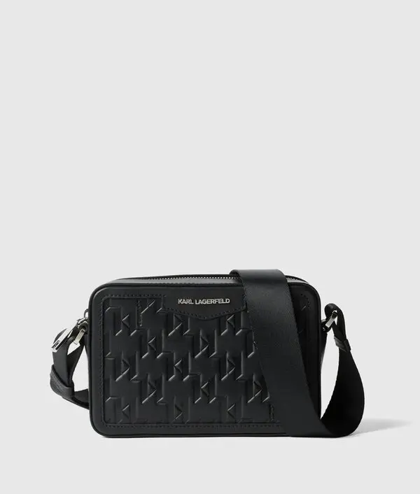 Karl Lagerfeld K/loom Embossed Monogram Leather Camera Bag - Black