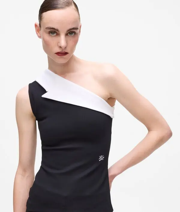 Karl Lagerfeld Asymmetric Lapel One-shoulder Top