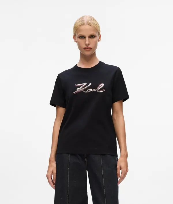 Karl Lagerfeld Sequin Signature T-shirt - Black