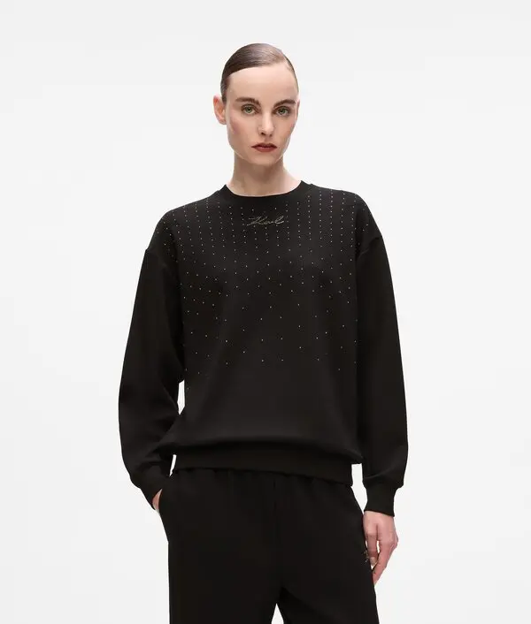 Karl Lagerfeld Rhinestone Embellished Crewneck Sweatshirt - Black