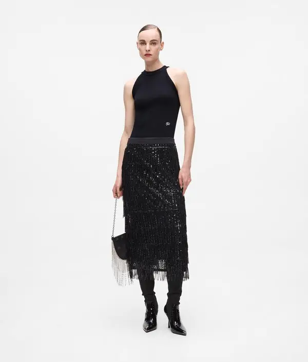 Karl Lagerfeld Rhinestone Embellished Halter Neck Top
