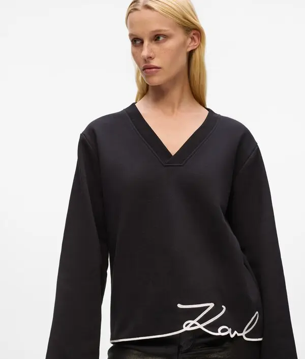 Karl Lagerfeld Signature Logo V-neck Sweatshirt