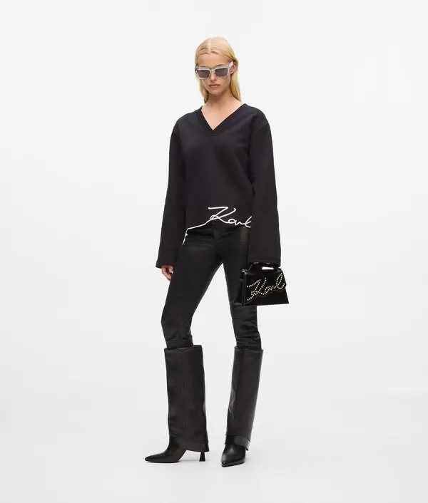 Karl Lagerfeld Signature Logo V-neck Sweatshirt
