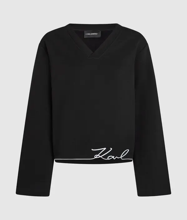 Karl Lagerfeld Signature Logo V-neck Sweatshirt