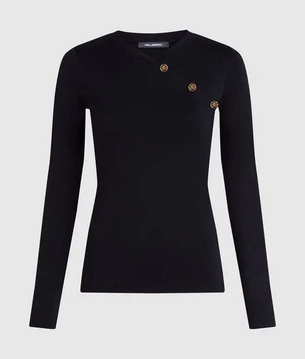 Karl Lagerfeld Long-sleeved T-shirt With Gold Logo Buttons