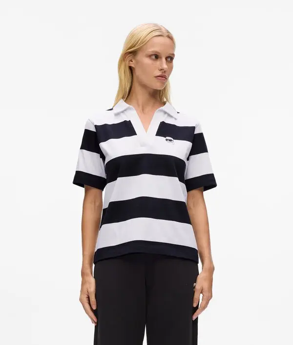 Karl Lagerfeld Ikon Stripe Polo Shirt - Black-cannoli Cream Stripe