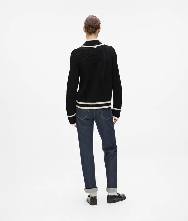 Karl Lagerfeld Ribbed Turtleneck Sweater With Autograph Logo Embroidery - Black