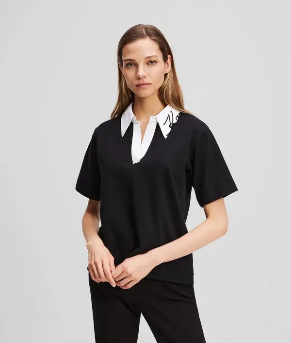 Karl Lagerfeld Signature Polo Shirt - Black