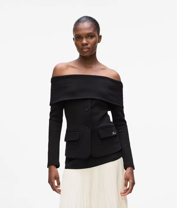 Karl Lagerfeld Off-shoulder Sweatshirt With Embroidered Logo - Black