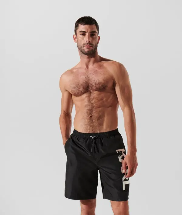 Karl Lagerfeld Logo Long Board Shorts - Black