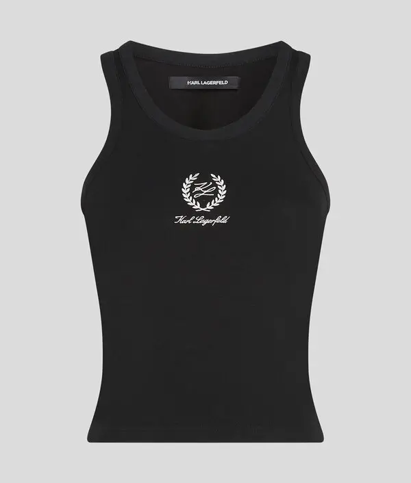 Karl Lagerfeld Sleeveless Racerback Tank Top With Embroidered Crest
