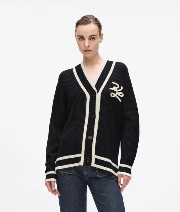 Karl Lagerfeld Wool Blend Rib-knit Autograph Cardigan - Black