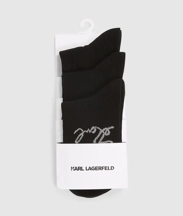 Karl Lagerfeld Signature Embroidery Crew Socks – 3-pack - Black