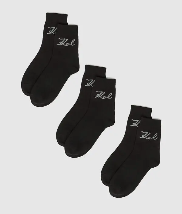 Karl Lagerfeld Signature Embroidery Crew Socks – 3-pack - Black