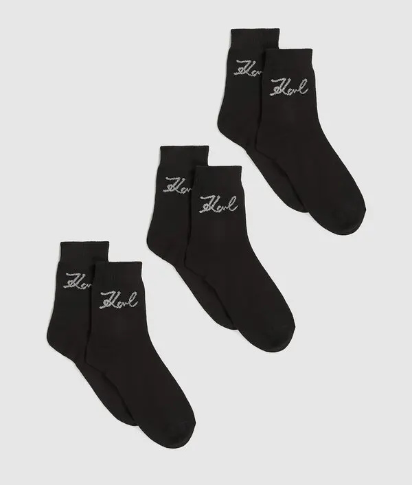 Karl Lagerfeld Signature Embroidery Crew Socks – 3-pack - Black
