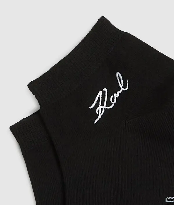 Karl Lagerfeld Signature Embroidered Cotton Blend Ankle Socks – 5-pack - Black