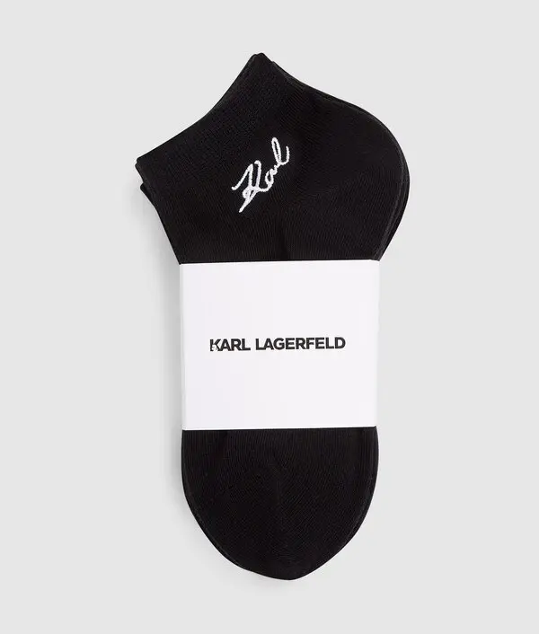 Karl Lagerfeld Signature Embroidered Cotton Blend Ankle Socks – 5-pack - Black