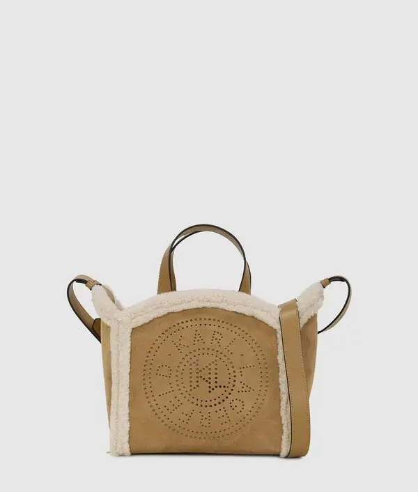 Karl Lagerfeld K/circle Small Shearling Tote Bag - Caramel