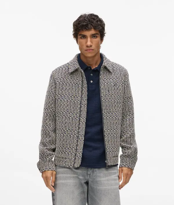 Karl Lagerfeld Zip-up Bouclé Tweed Jacket - Otter