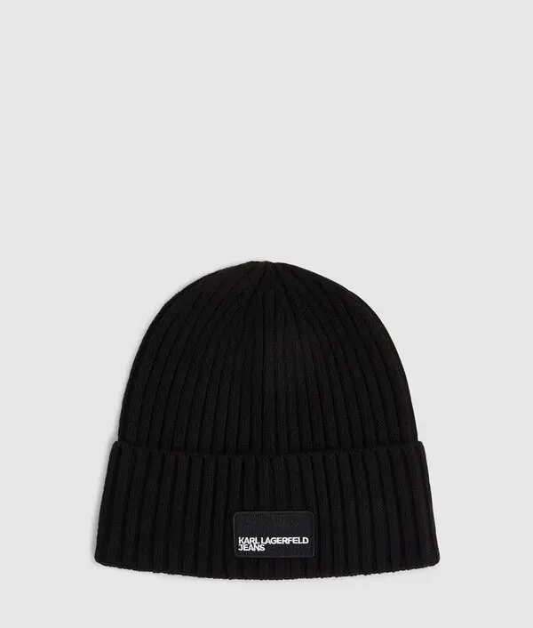KL JEANS Jeans Logo Patch Ribbed Beanie - Black