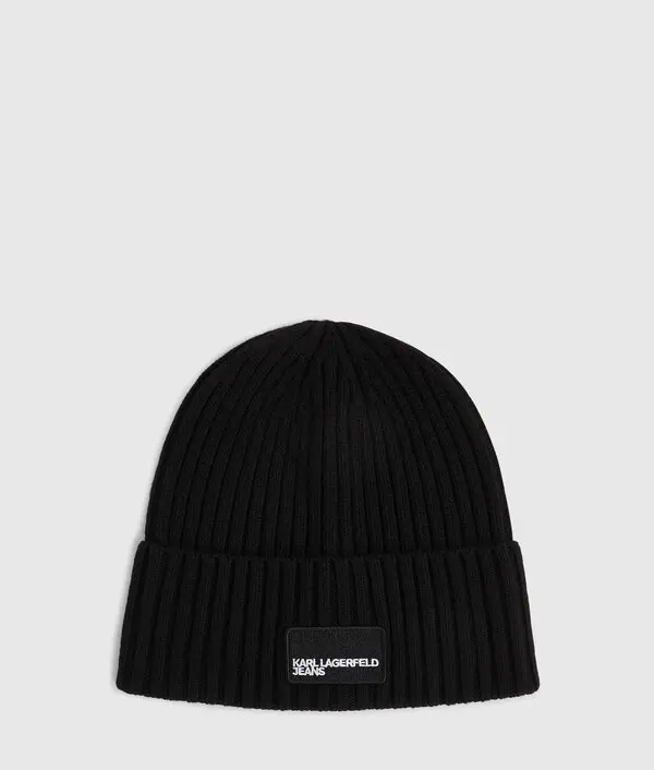 KL JEANS Jeans Logo Patch Ribbed Beanie - Black