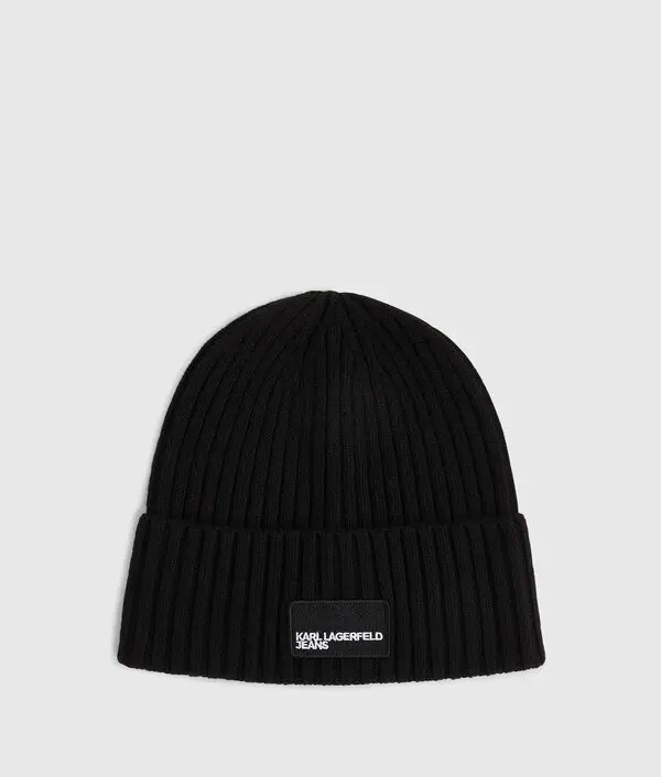 KL JEANS Jeans Logo Patch Ribbed Beanie - Black