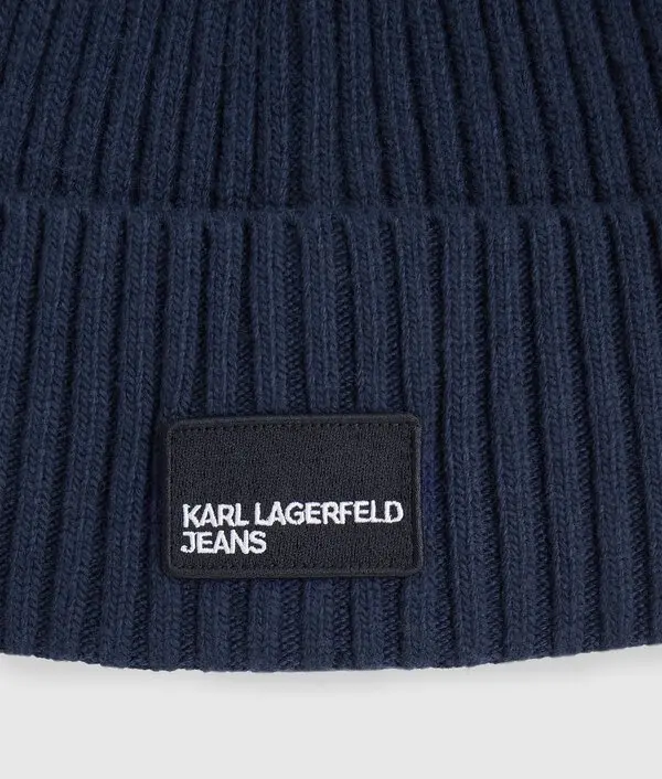 KL JEANS Jeans Logo Patch Ribbed Beanie - Peacoat