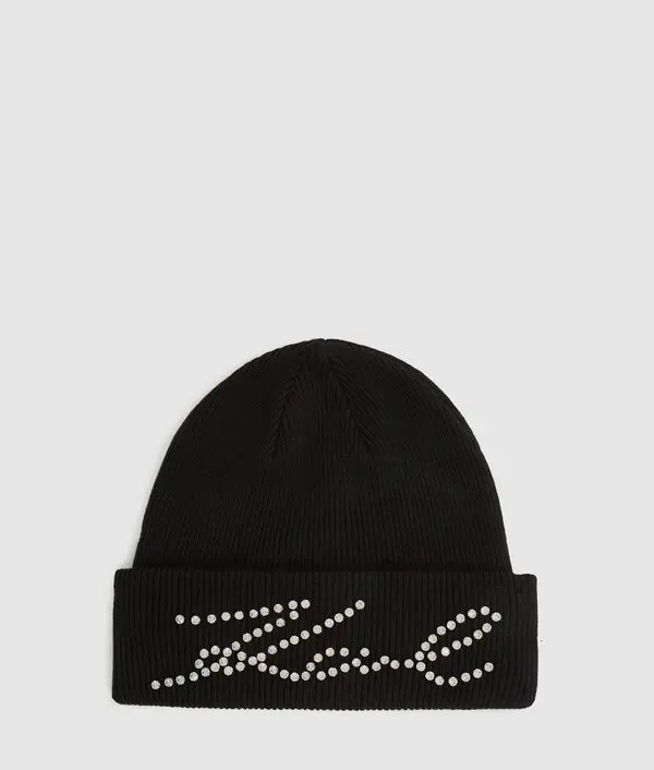 Karl Lagerfeld K/signature Rhinestone Beanie - Black
