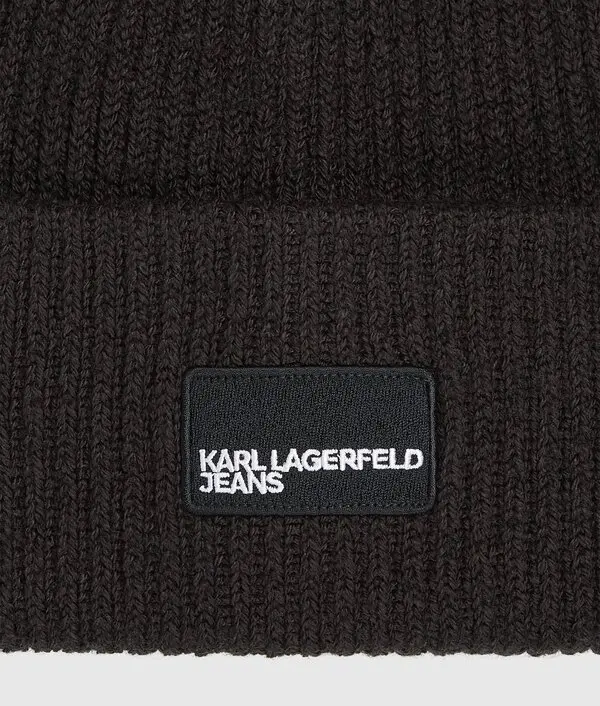 KL JEANS Logo Patch Long Beanie - Black