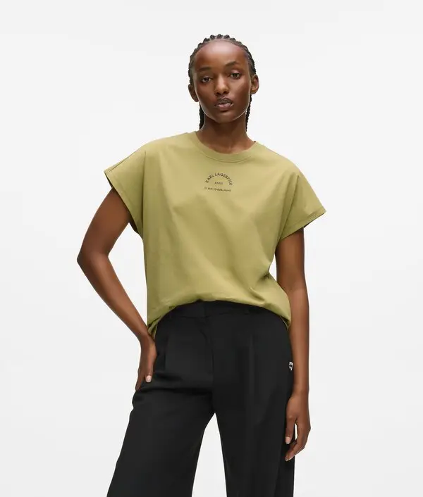 Karl Lagerfeld Relaxed Fit Cotton T-shirt With Glitter Artwork - Cedar