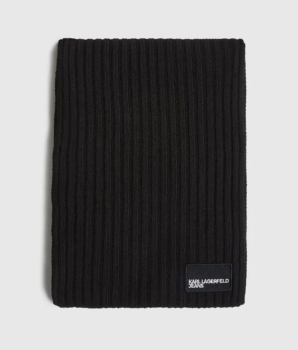 KL JEANS Rib-knit Logo Patch Scarf - Black