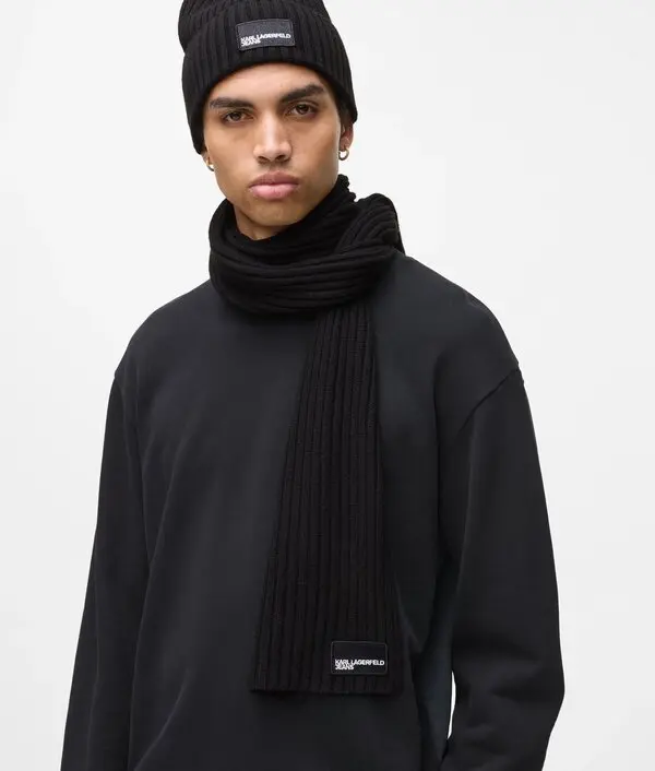 KL JEANS Rib-knit Logo Patch Scarf - Black
