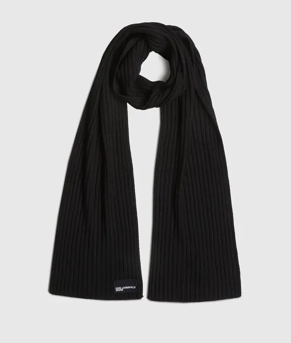 KL JEANS Rib-knit Logo Patch Scarf - Black