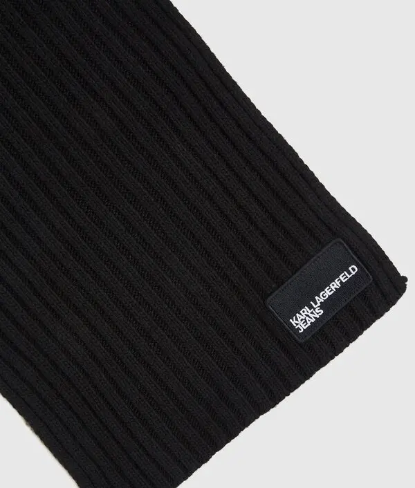 KL JEANS Rib-knit Logo Patch Scarf - Black