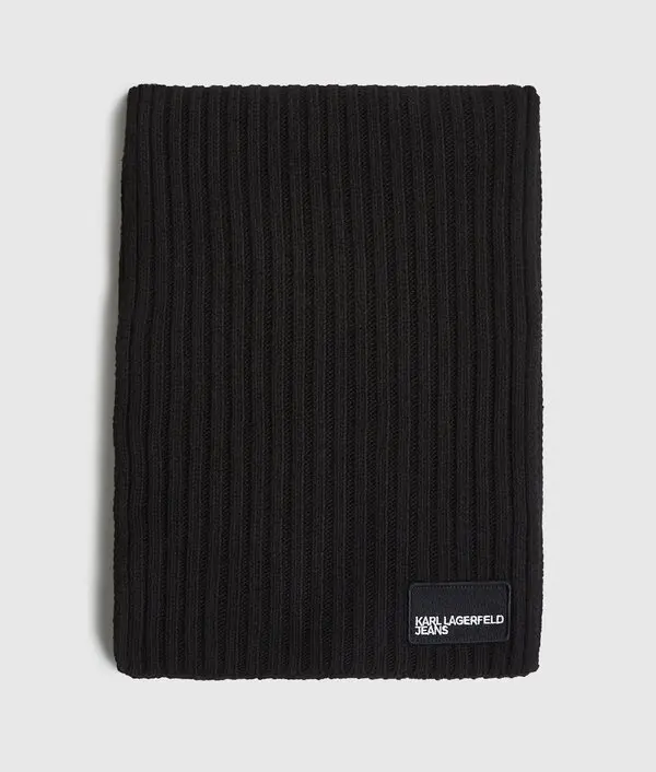 Karl Lagerfeld Rib-knit Logo Patch Scarf - Black