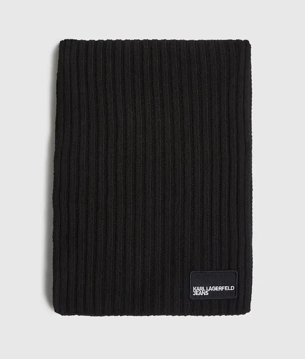 Karl Lagerfeld Rib-knit Logo Patch Scarf - Black