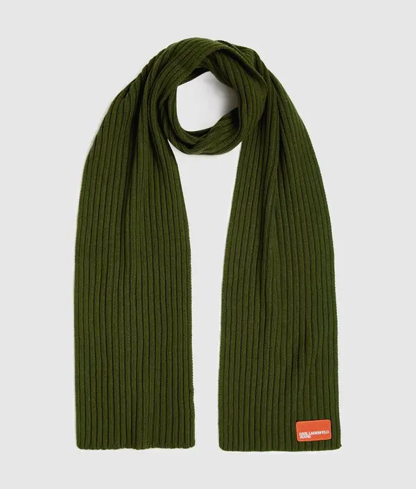 KL JEANS Rib-knit Logo Patch Scarf