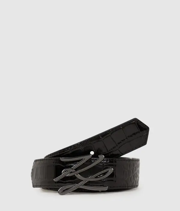 Karl Lagerfeld K/autograph Croc-effect Belt - Black