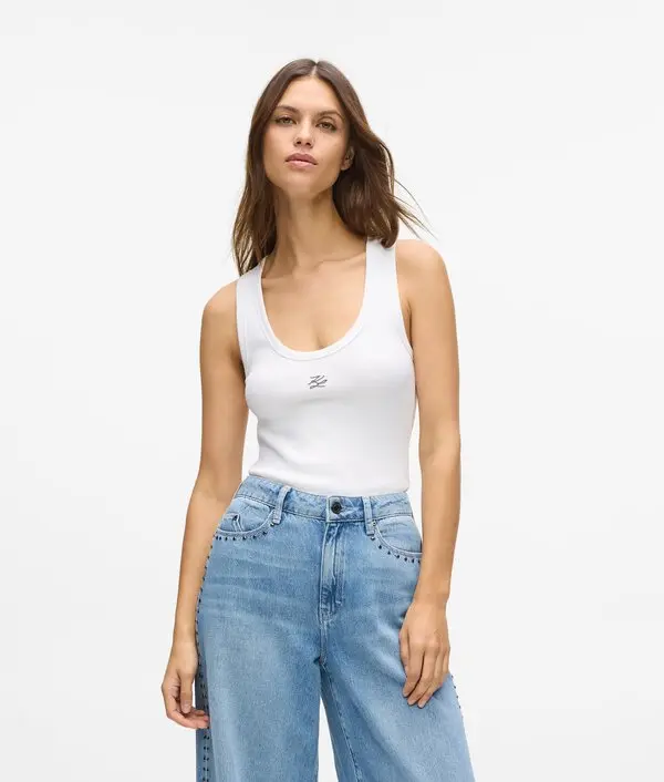 Karl Lagerfeld Autograph Ribbed Tank Top - White