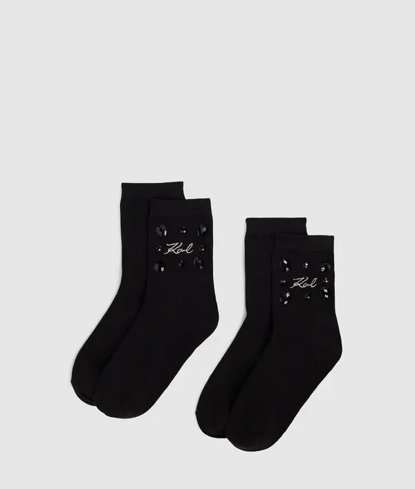 Karl Lagerfeld Signature Gemstone Socks 2 Pack - Black