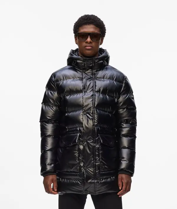 Karl Lagerfeld Glossy Puffer Jacket With Hood - Black
