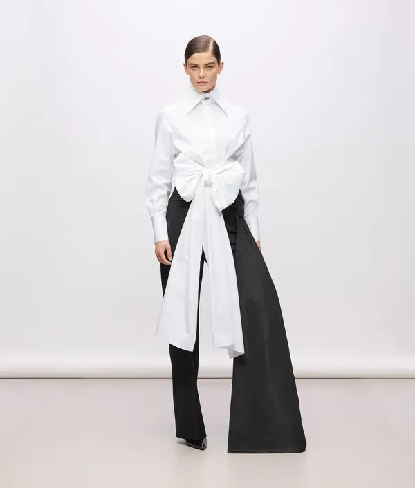 Karl Lagerfeld Structured Cotton Twill Shirt With Oversized Bow Detail - White